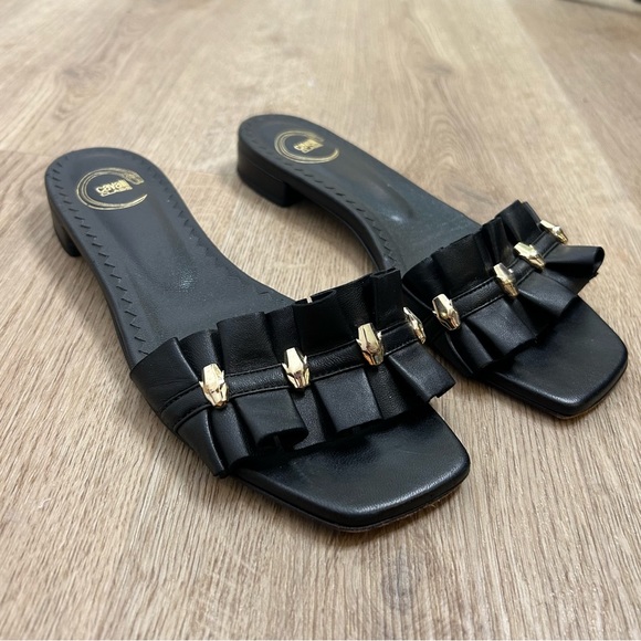 Roberto Cavalli | Shoes | Roberto Cavalli Class Black Leather Slide ...